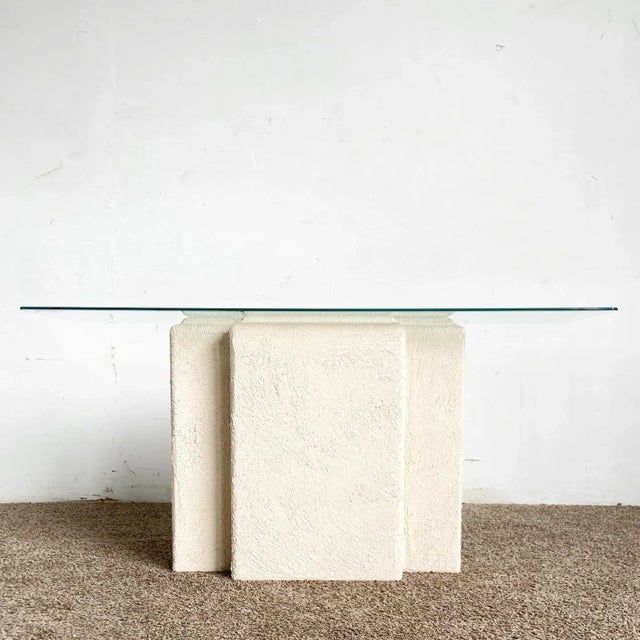 Postmodern Stucco Plaster Glass Top Console Table | Chairish