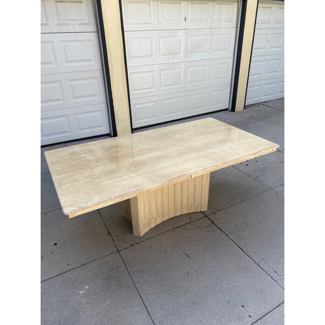 1970s Postmodern Travertine Plinth Dining Table With Faceted Base ...