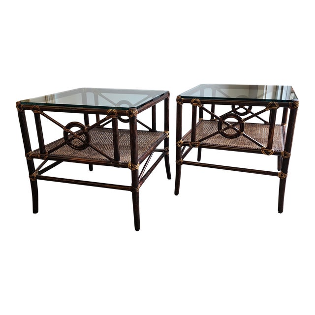 Late 20th Century McGuire Rattan Target Design Occasional Table - Pair ...
