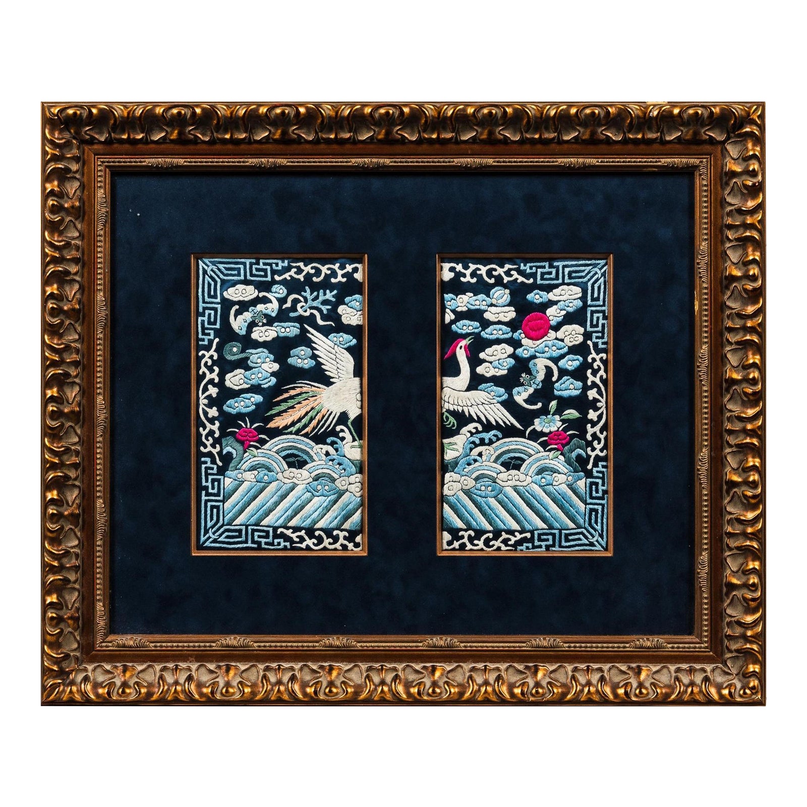 Framed Chinese Qing Dynasty Embroidered Fifth Rank Badge | Chairish