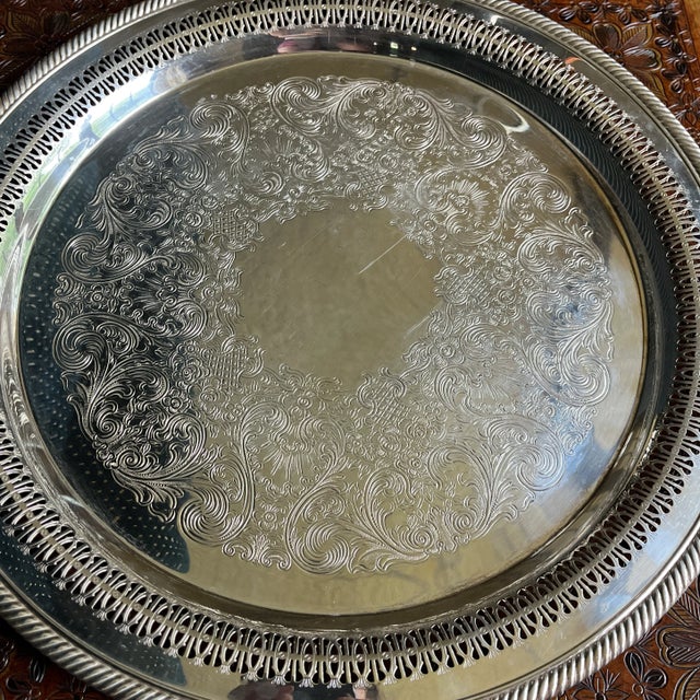 Mid 20th Century Wm Rogers Silverplate Pierced Serving Tray Platter #172 | Chairish