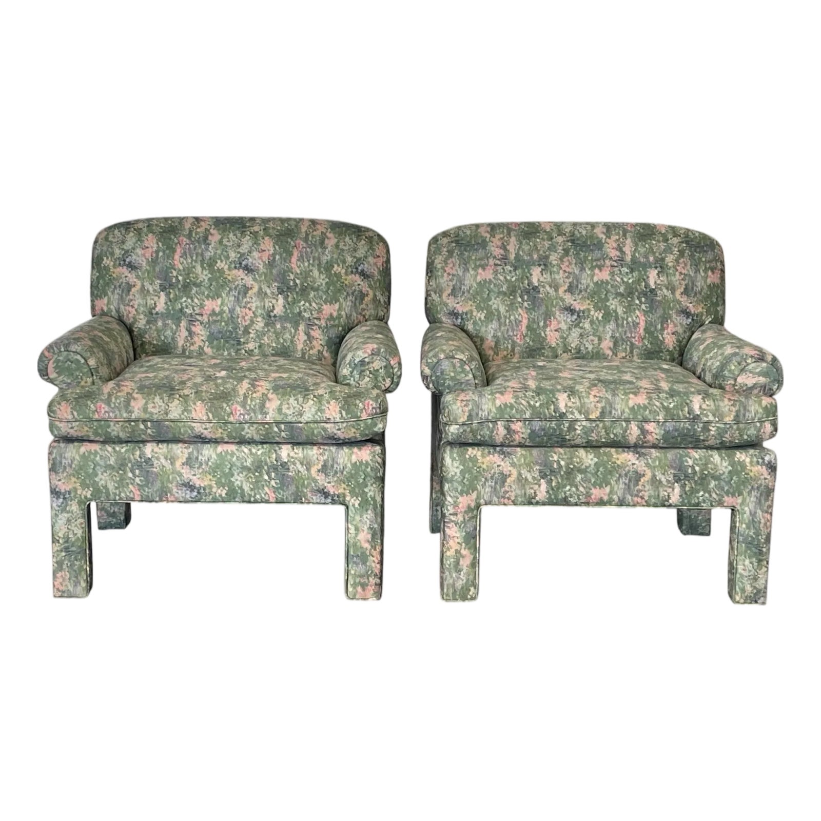 80s/90s Postmodern Parsons Style Arm Chairs, a Pair, Vintage Lounge ...