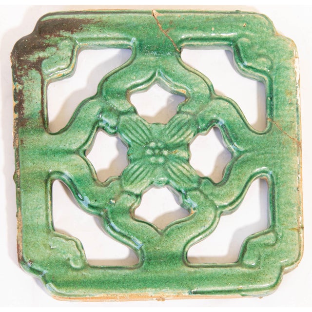 Antique Chinese Emerald Green Glazed Architectural Tile, C. 1900 Set of ...