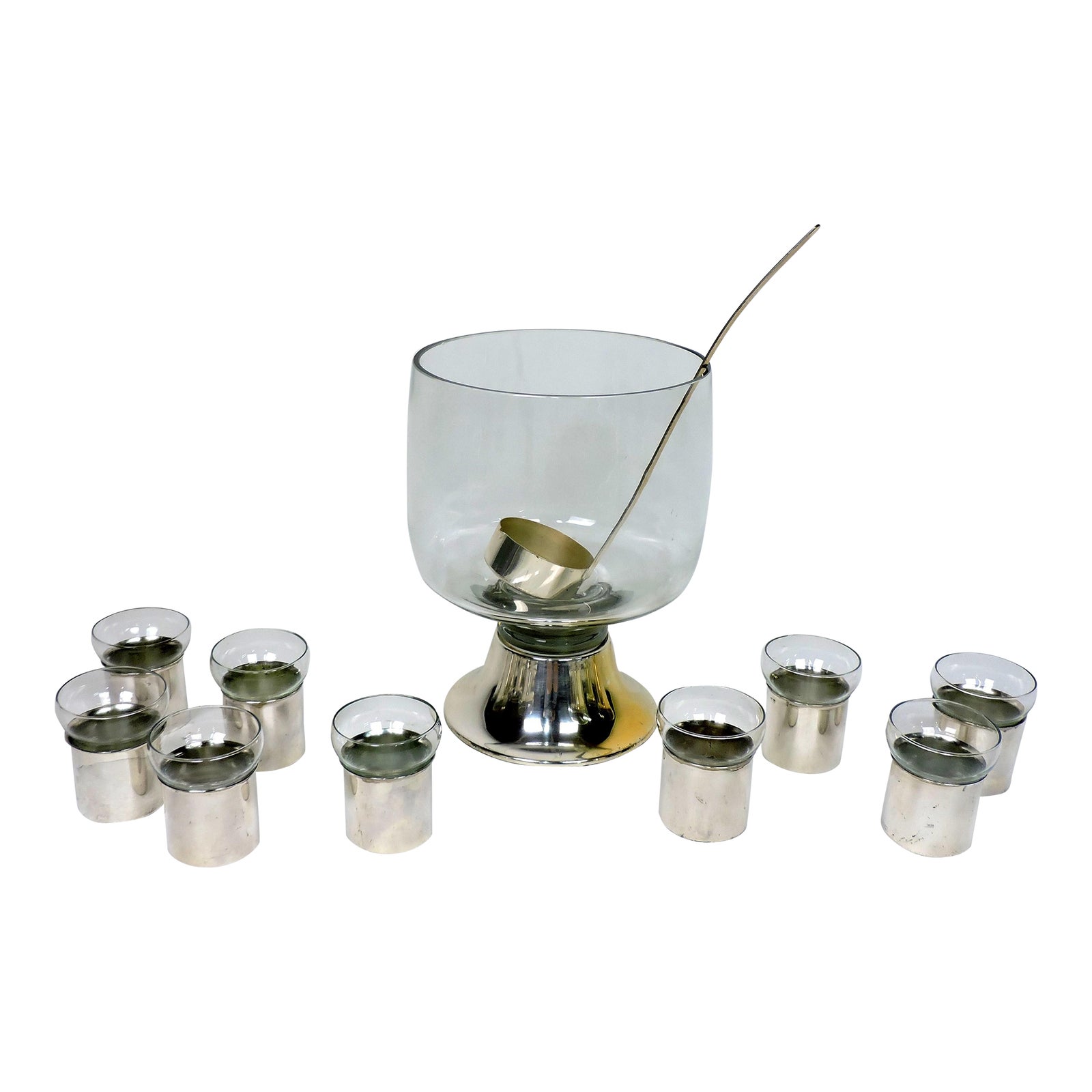 1980s Pm Italy Mid Century Modern Silver Plate & Glass Punch Bowl Set ...