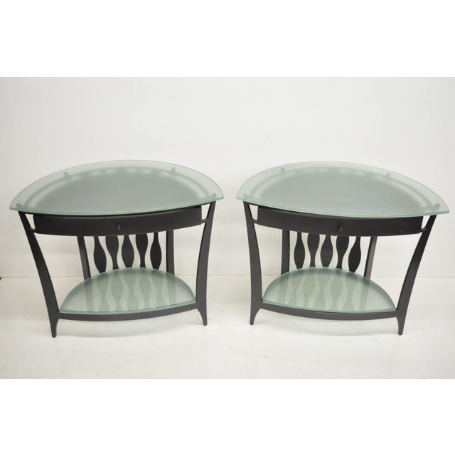Steel & Glass Modernist Demilune Side Tables - A Pair | Chairish