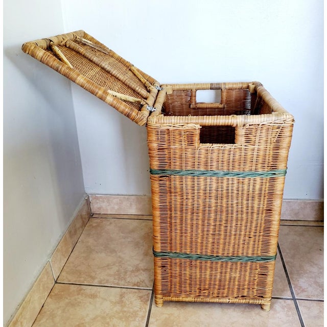 Large Rattan Upright Chest With Hinged Lid, Vintage | Chairish