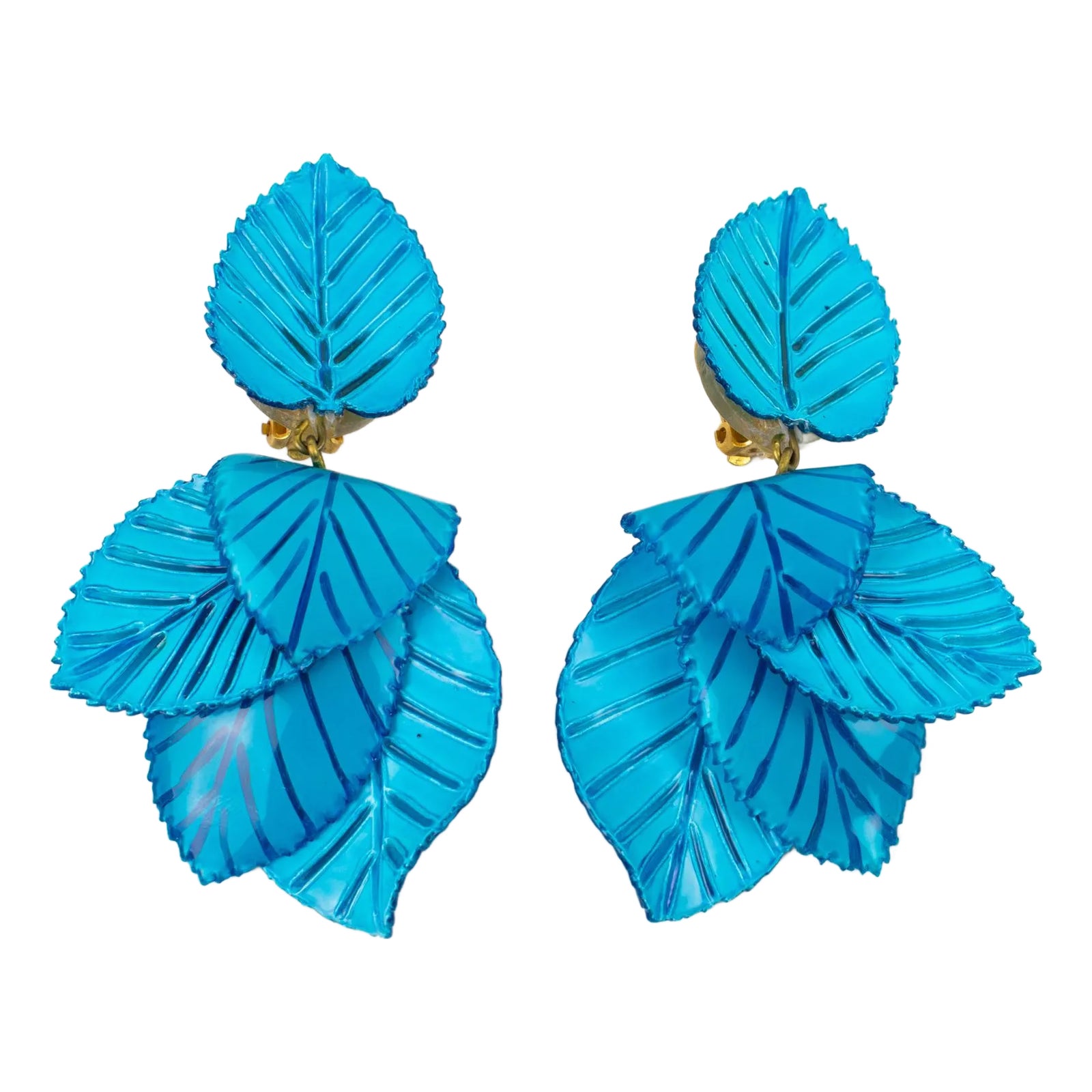 Cilea Paris Blue Resin Floral Dangle Clip Earrings - 2 Pieces | Chairish