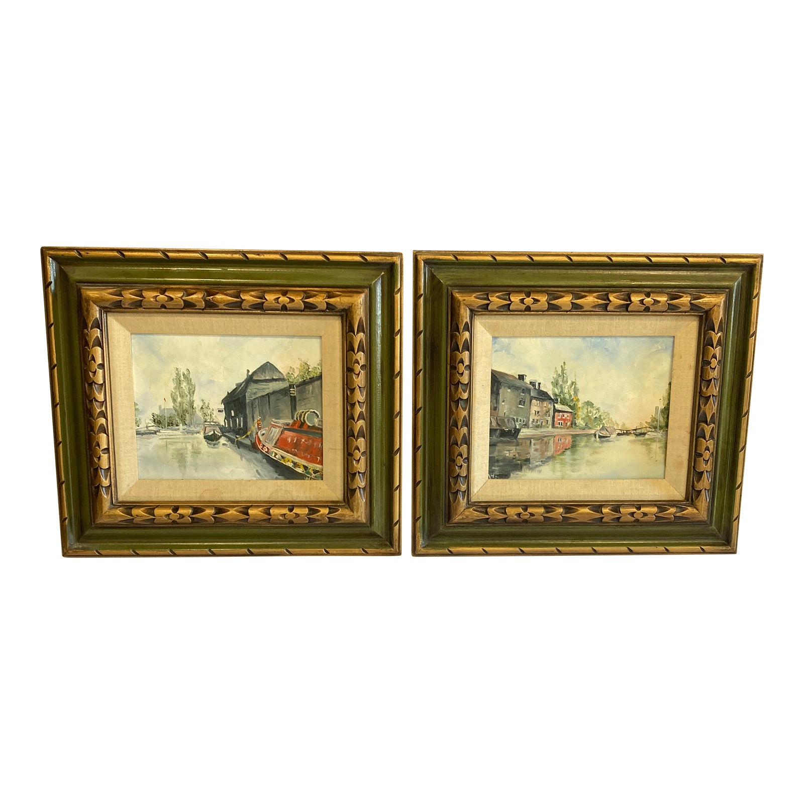 Vintage Canal Landscape Paintings, Set of 2 | Chairish