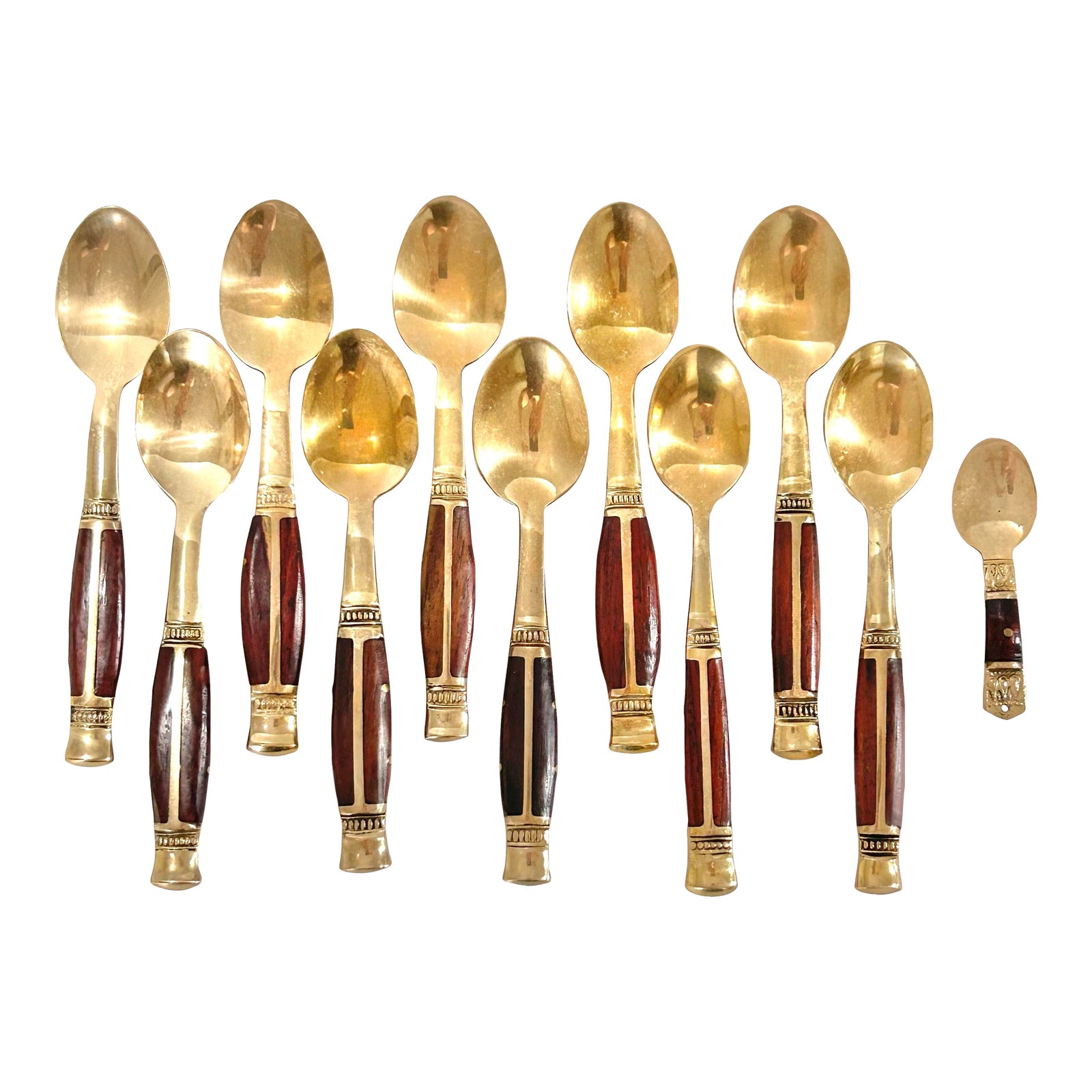 Vintage Mid-Century Modern Demitasse Tea Spoons - Brass & Teak - A Set ...