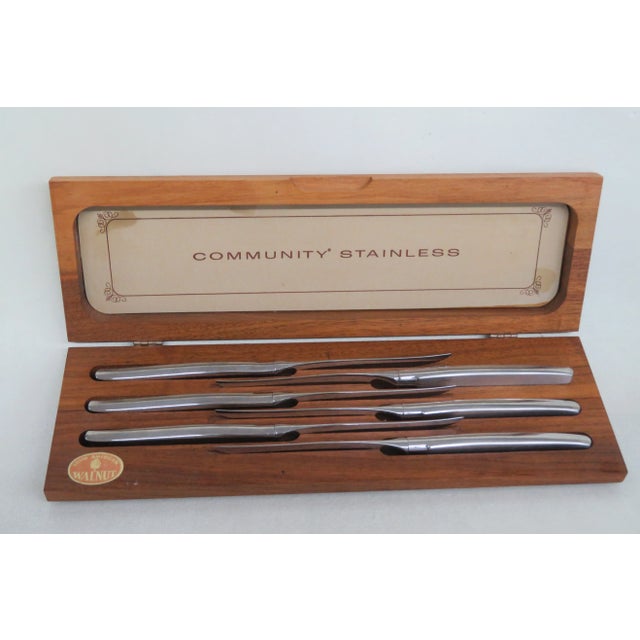Oneida Frostfire Community Stainless Serrated Steak Knife Set Walnut ...