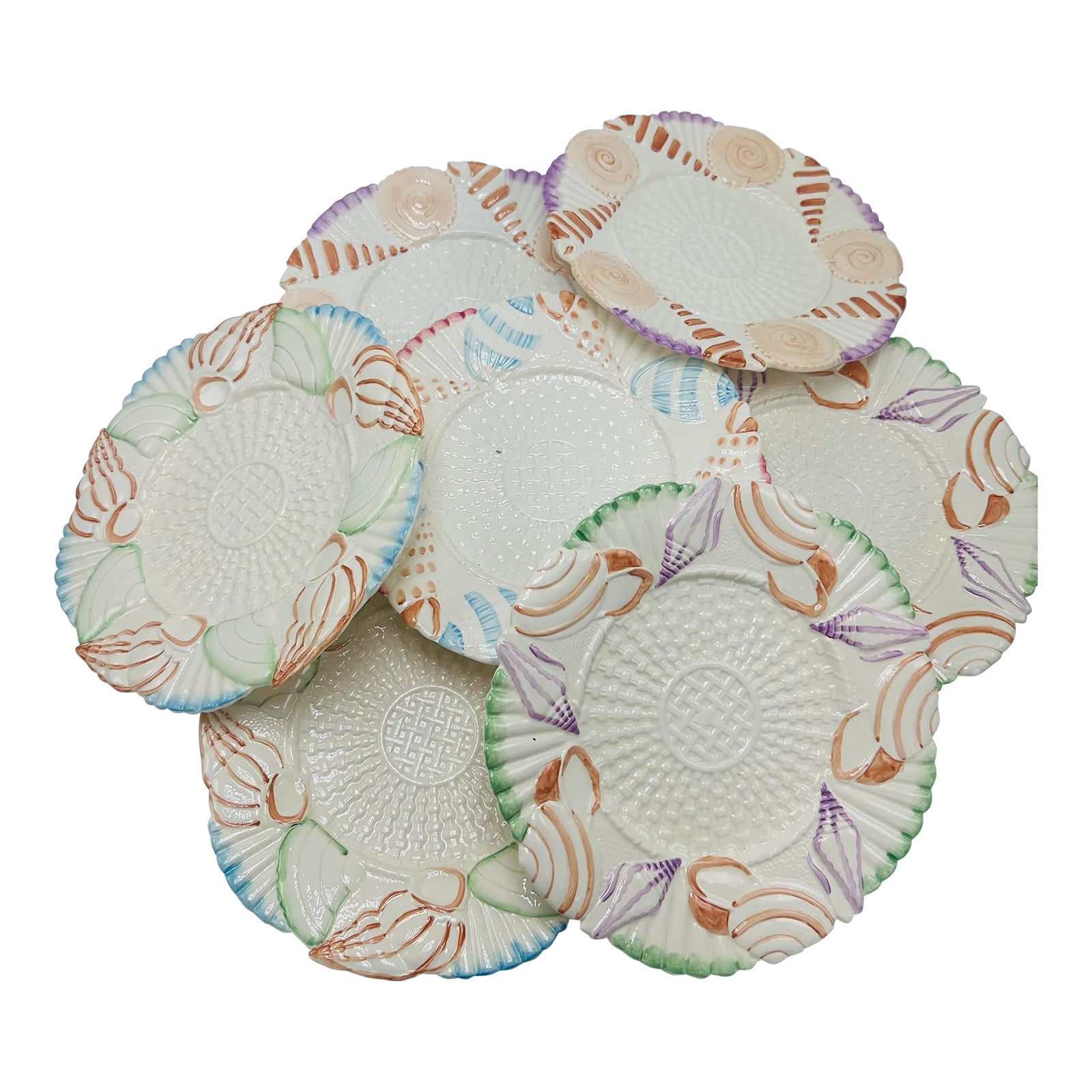 Vintage Coastal Shell Plates, Set of 7 | Chairish