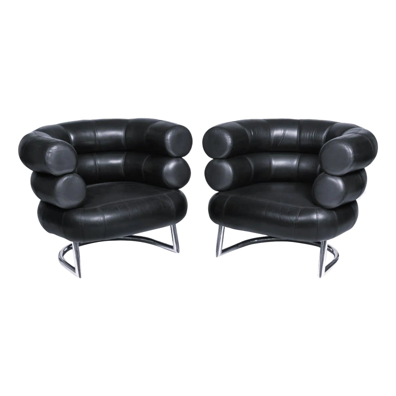 1980s Black Leather Lounge Chairs in the Style of the Bibendum Chairs ...