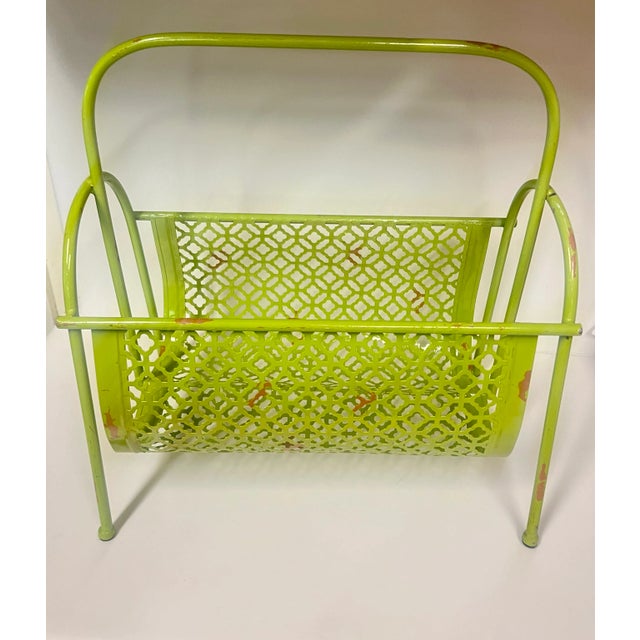 1960s Vintage Mid-Century Green Metal Magazine Rack Recently Painted ...