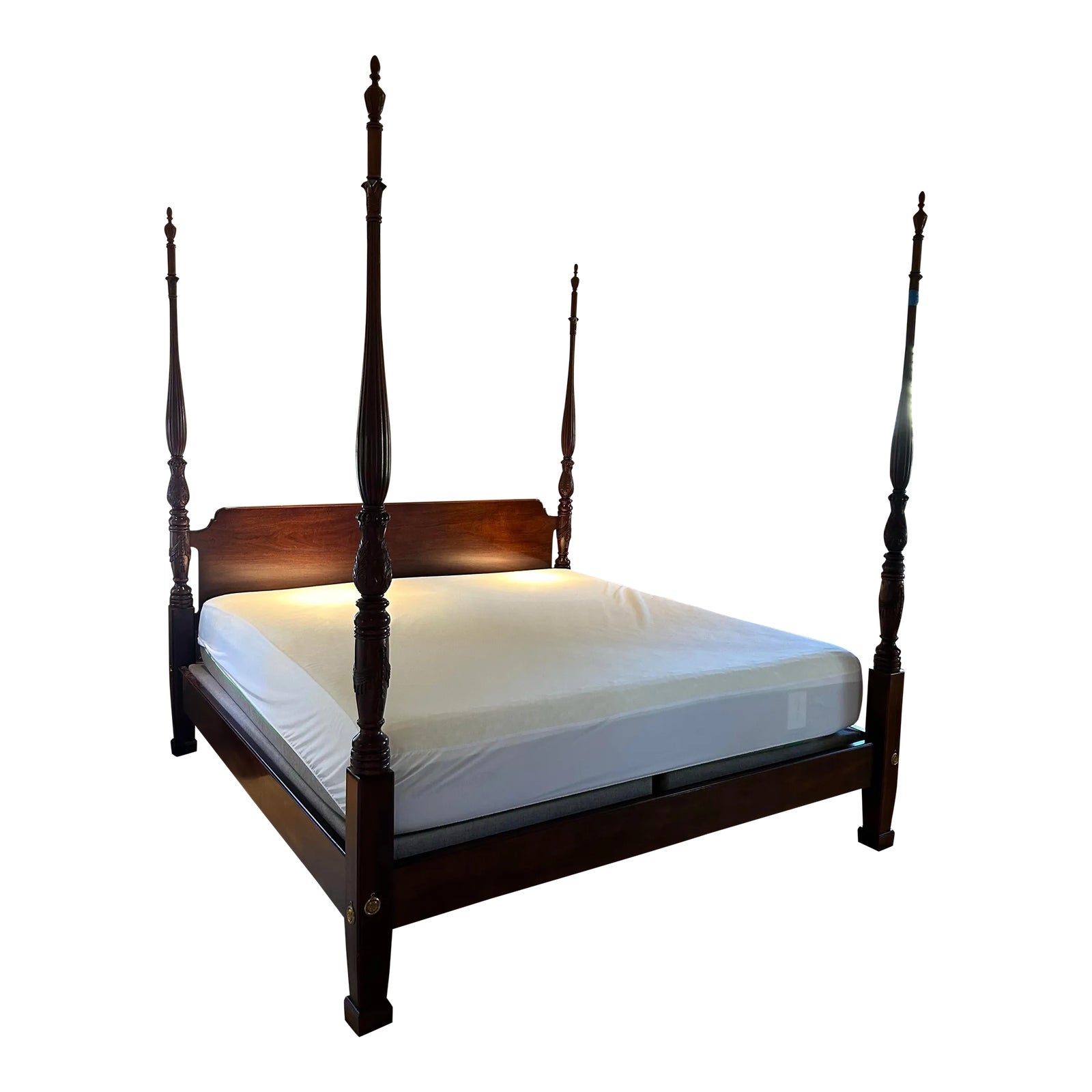 Henredon Aston Court Four Poster Rice Carved Mahogany King Bed Chairish