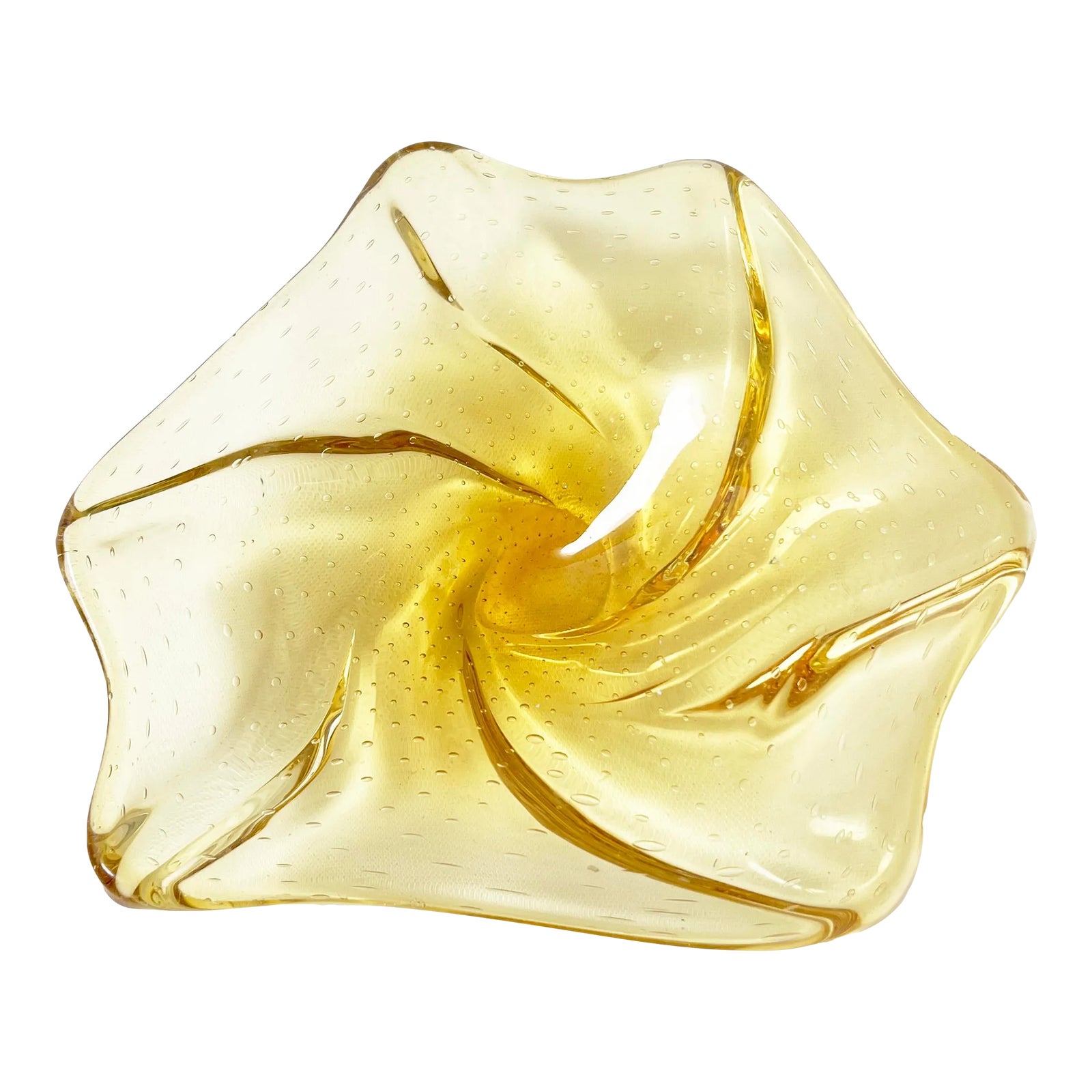 Vintage Mid-Century Modern Hand Blown Freeform Art Glass Amber Dish W ...