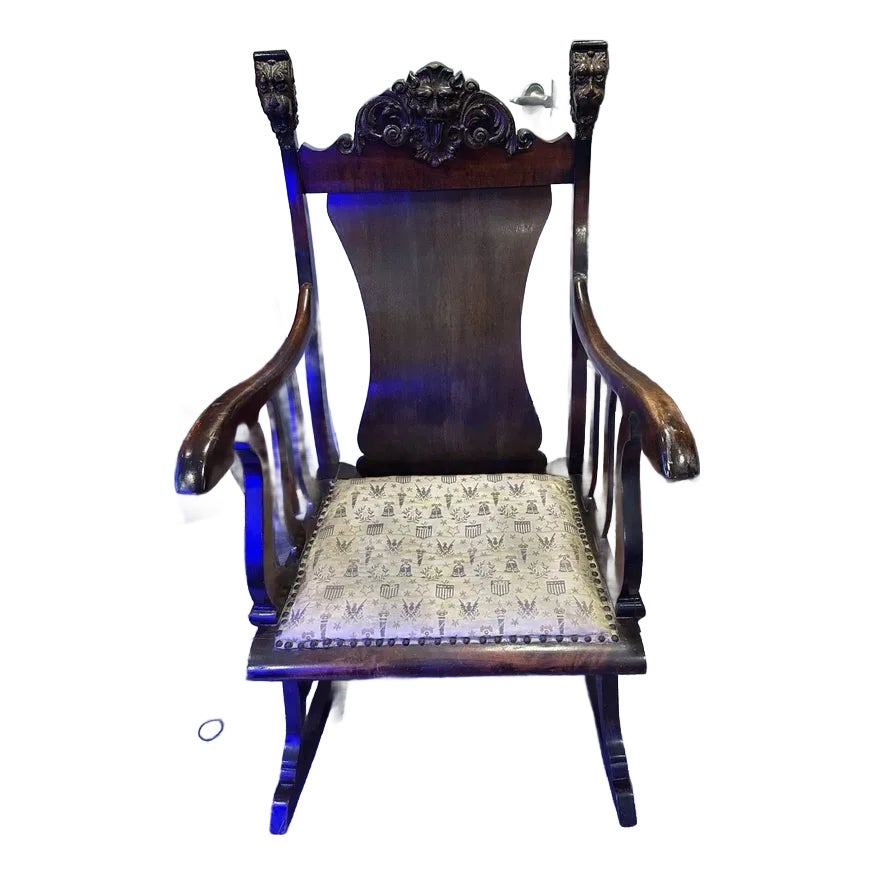 Early 1900s Antique Victorian Mahogany Upholstered Carved Dragon ...