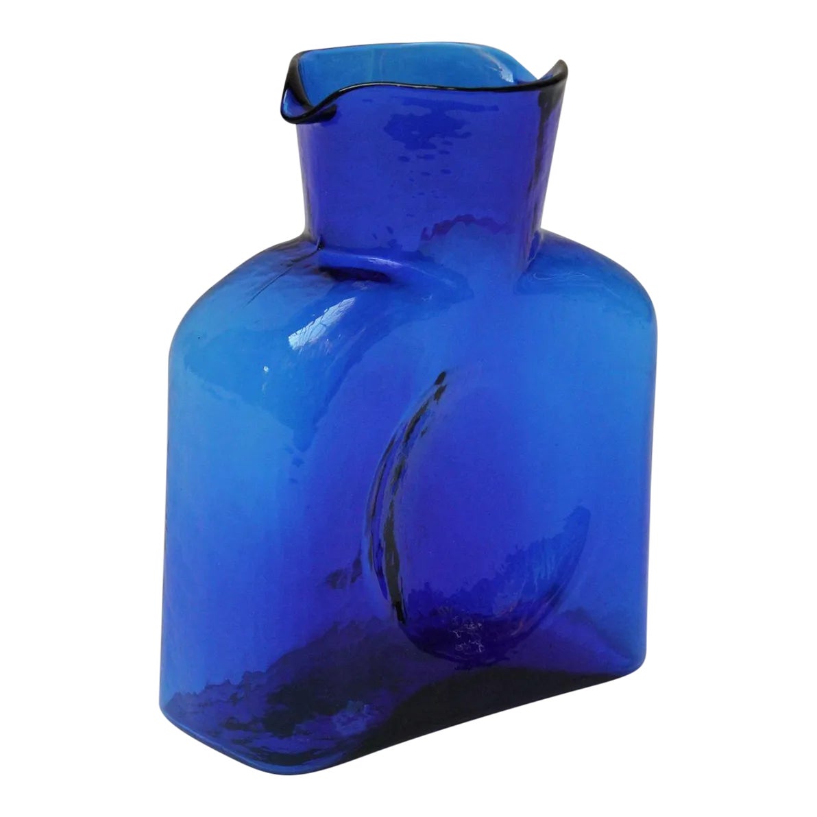 Vintage Blenko Blown Glass Cobalt Double Spout Pitcher | Chairish