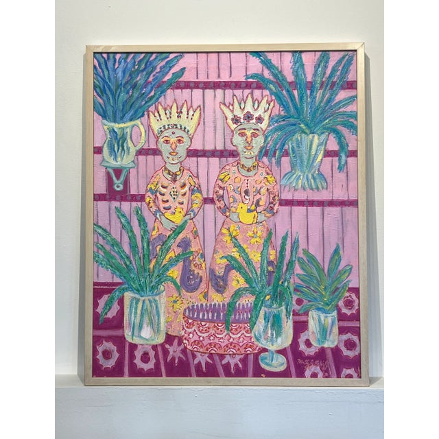 "Dolly Finales" Molly Schiff Fauvist Abstract Figurative Interior Scene Oil Painting | Chairish