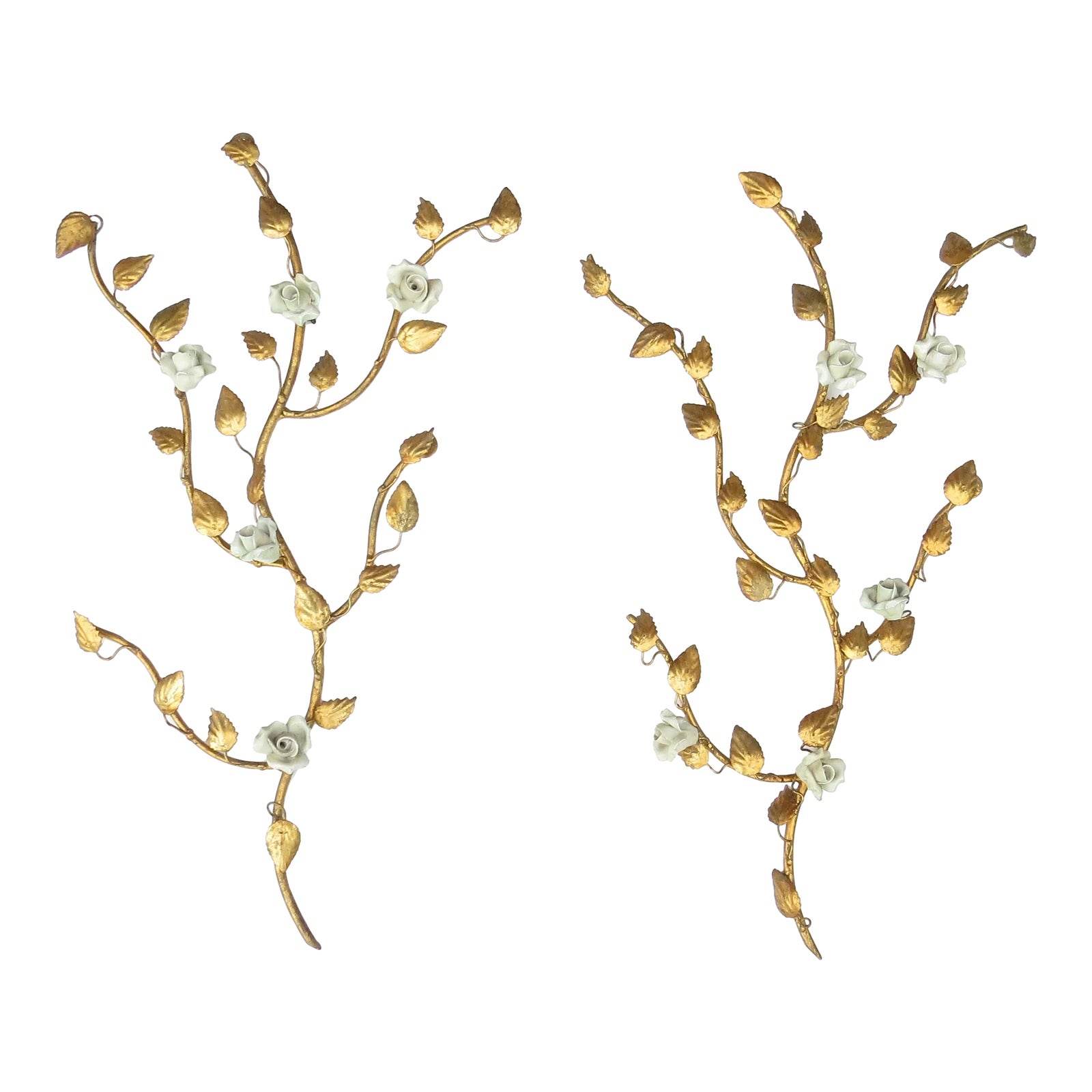 Vintage Italian Gilt Metal Branches With Leaves and Ceramic Celadon ...