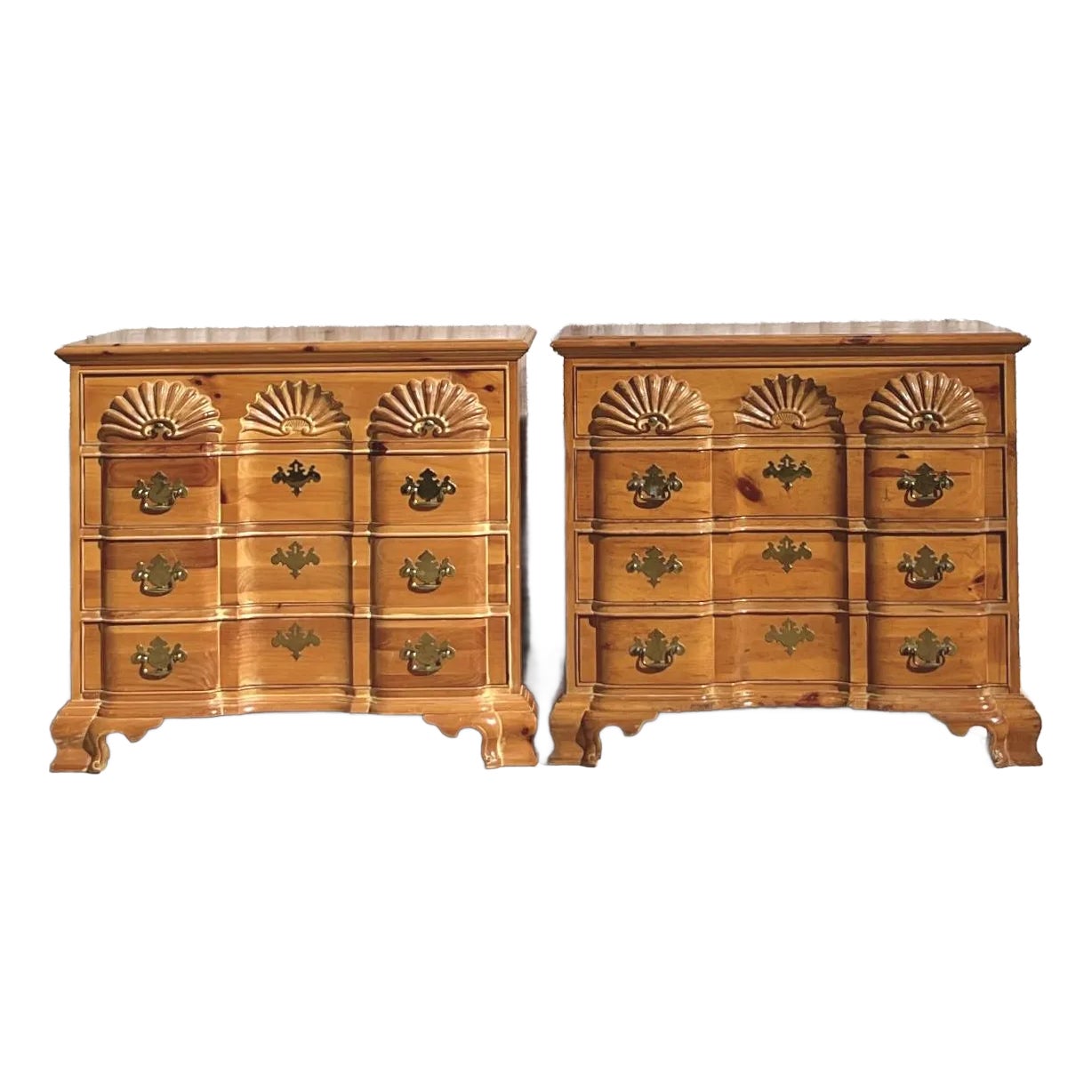 Vintage Boho Link Taylor Carved Shell Pine Chest of Drawers - a Pair ...