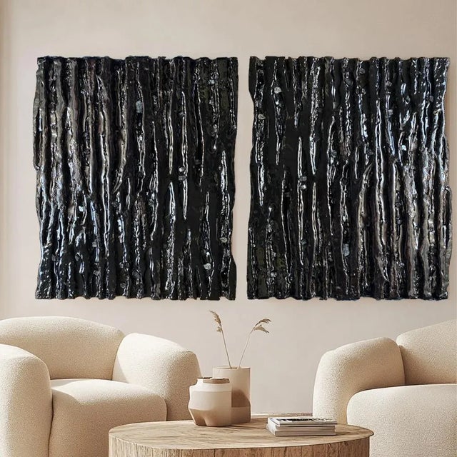 Black Gloss Texture Abstract Wall Art Minimalist Plaster Painting by ...