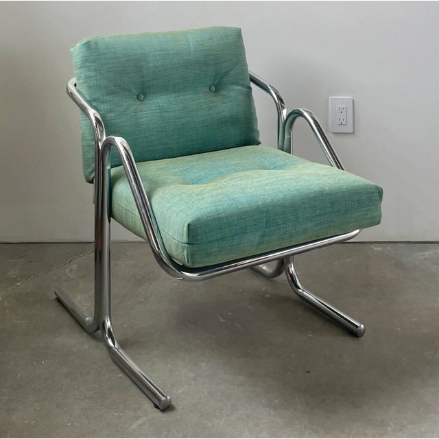 1970s Medium Jerry Johnson Chrome Sling Chair With Cushion | Chairish