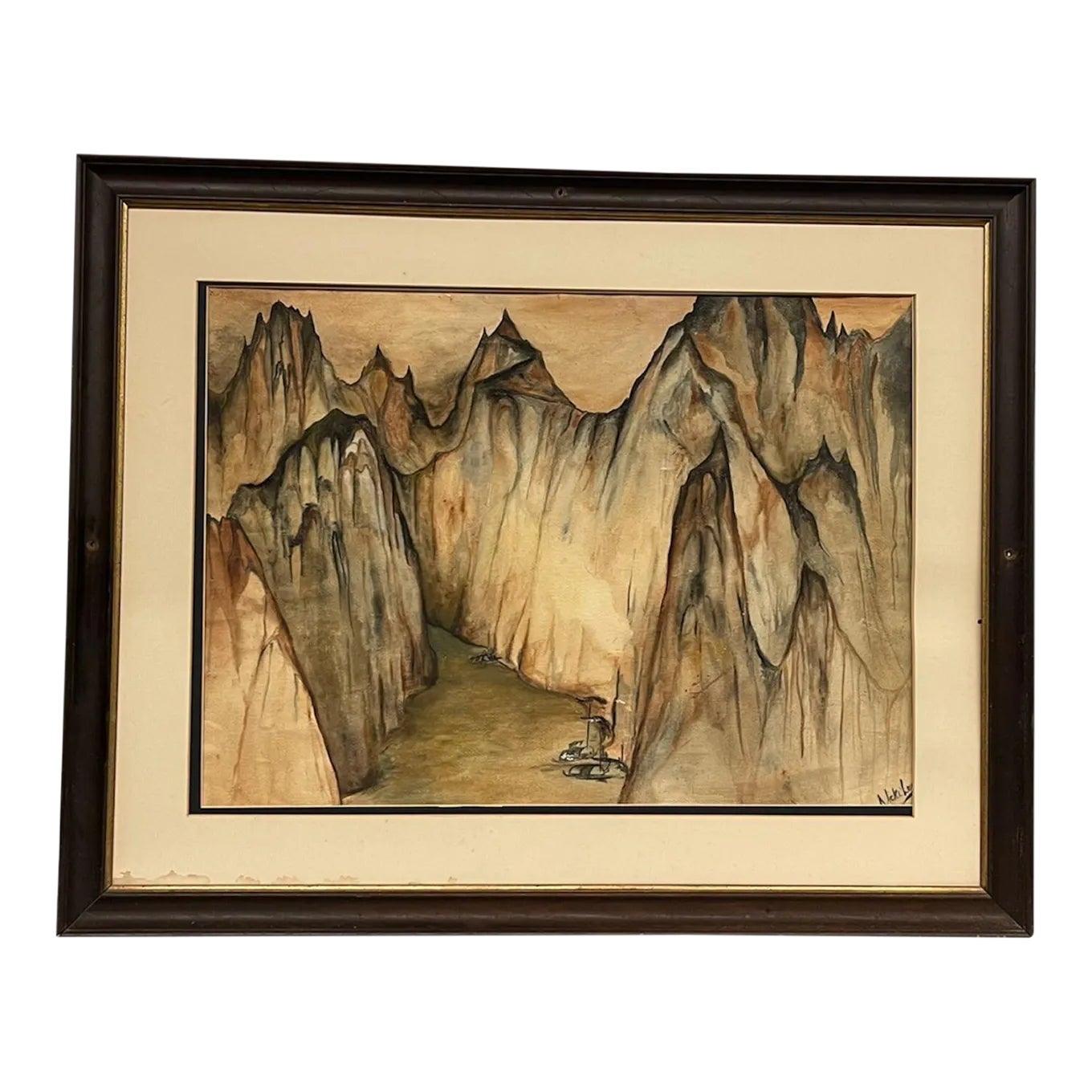 1970s Nicki Looney Canyon Watercolor Painting, Framed | Chairish