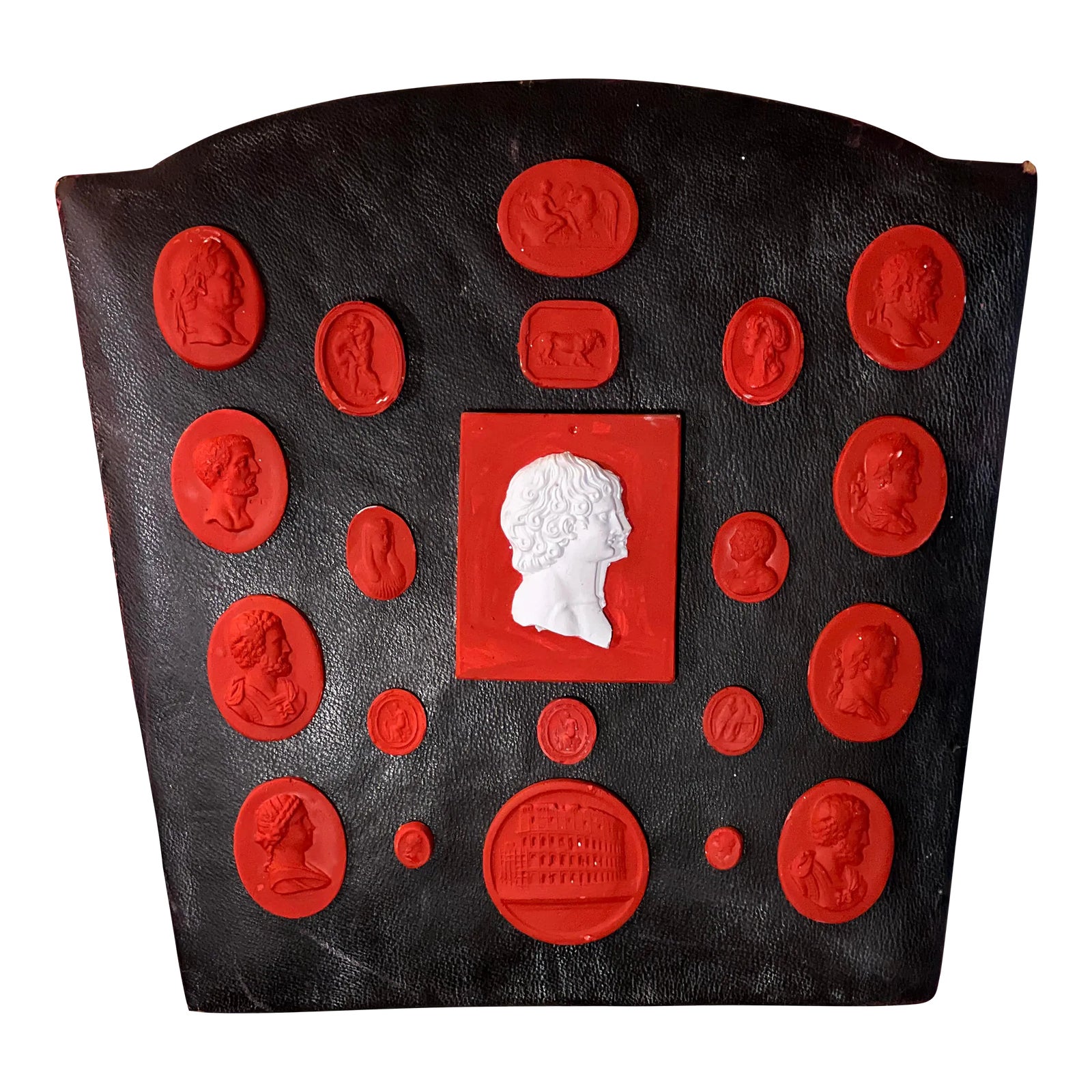 Grand Tour Revival PLaster Intaglio Cameo Arrangement on the Leather ...