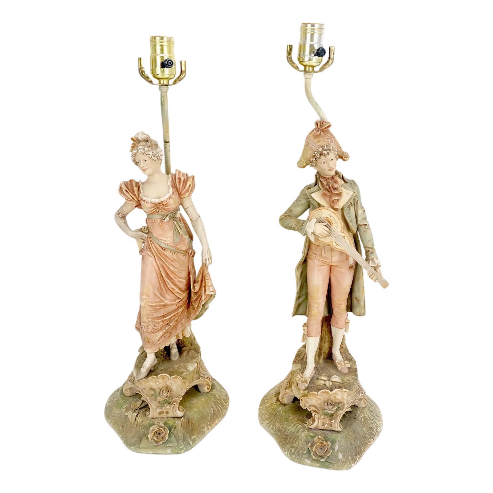 Pair of 1900s Large Porcelain Ceramic Dancing Figurines Table Lamps ...
