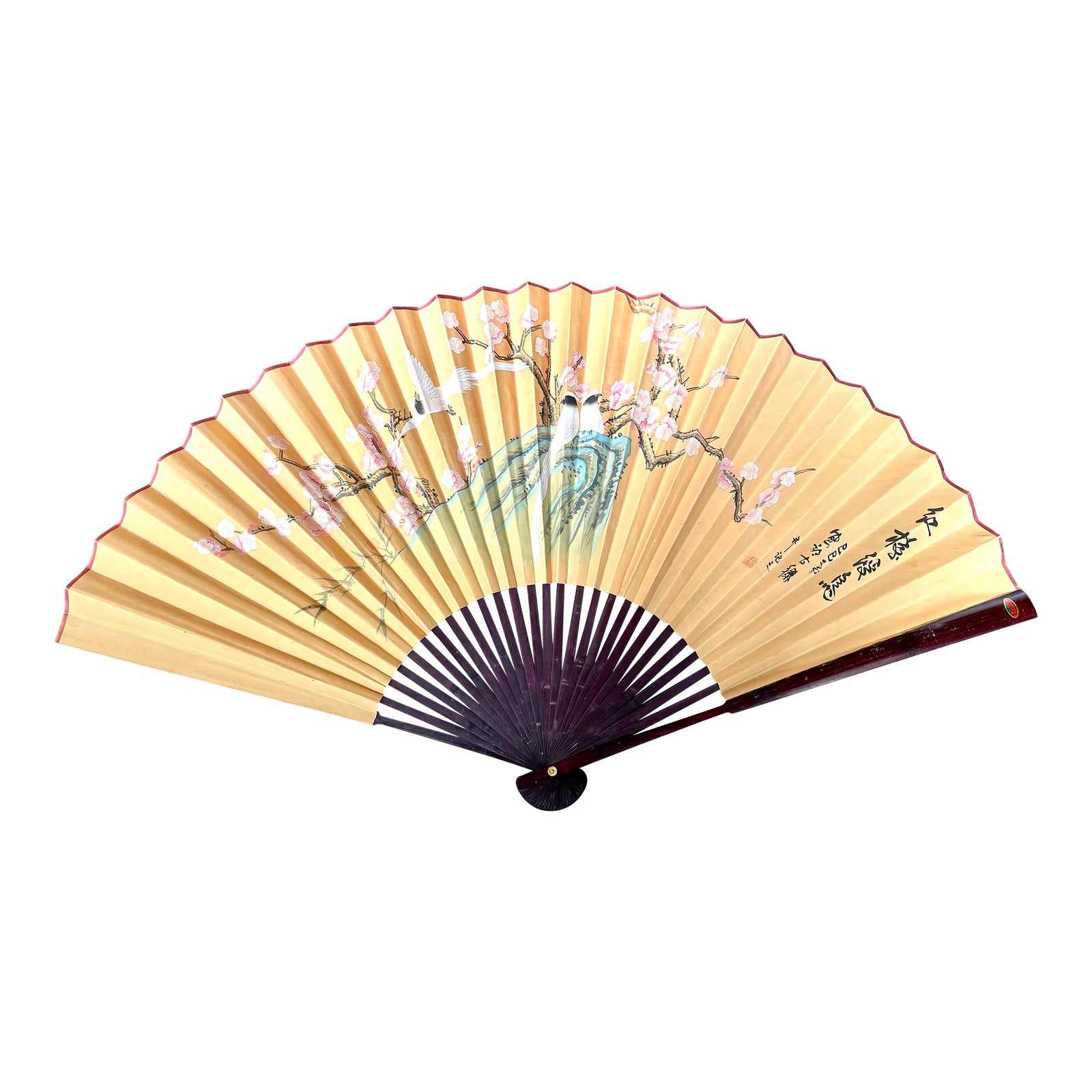 Mid Century Chinese Hand Painted Paper Fan | Chairish