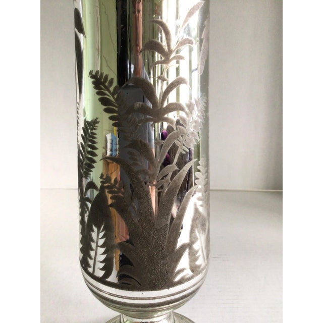 1920s Mercury Glass Vase With Etched Decal Design | Chairish