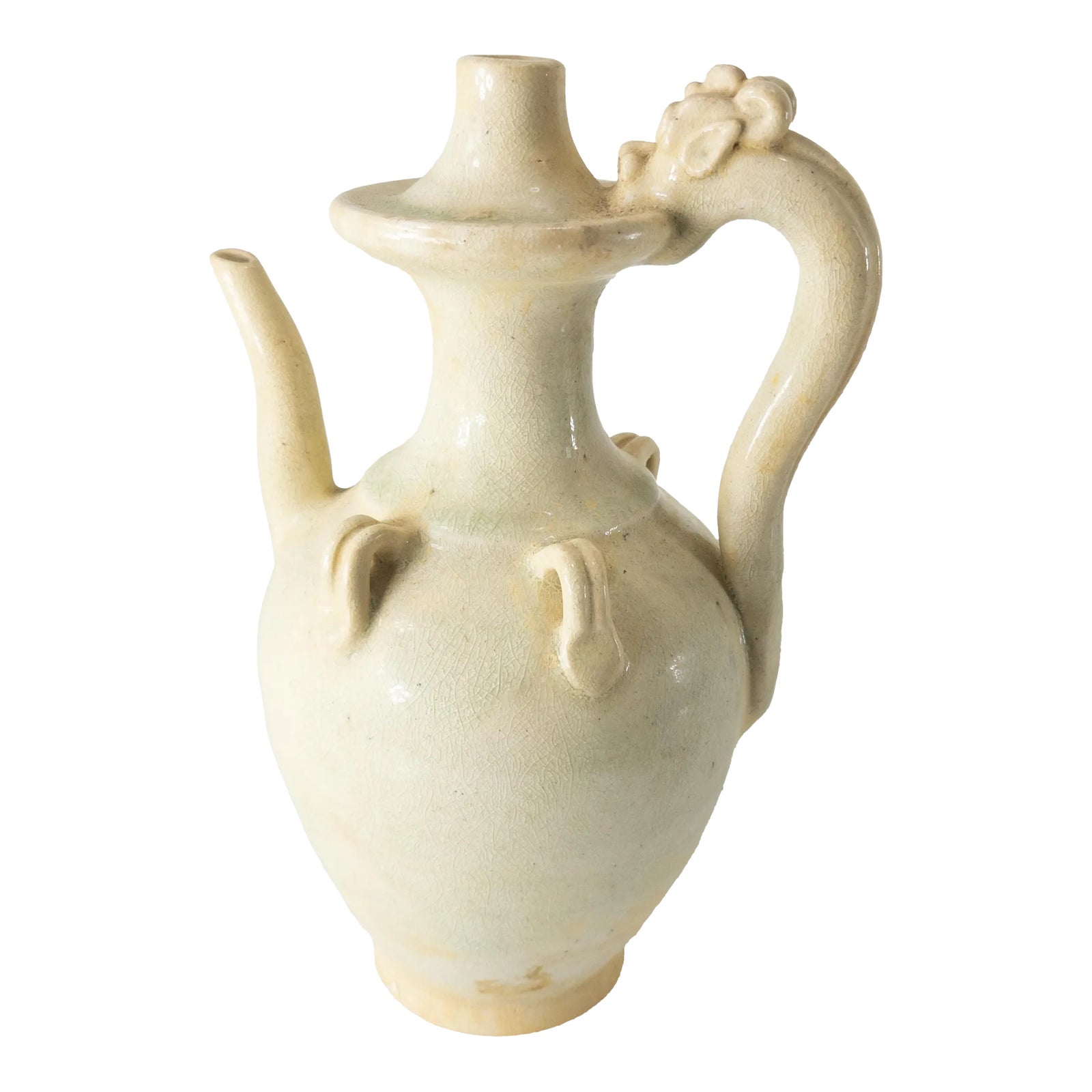 20th Century Chinese Tang Dynasty Style White Cream Glazed Ewer Pitcher ...