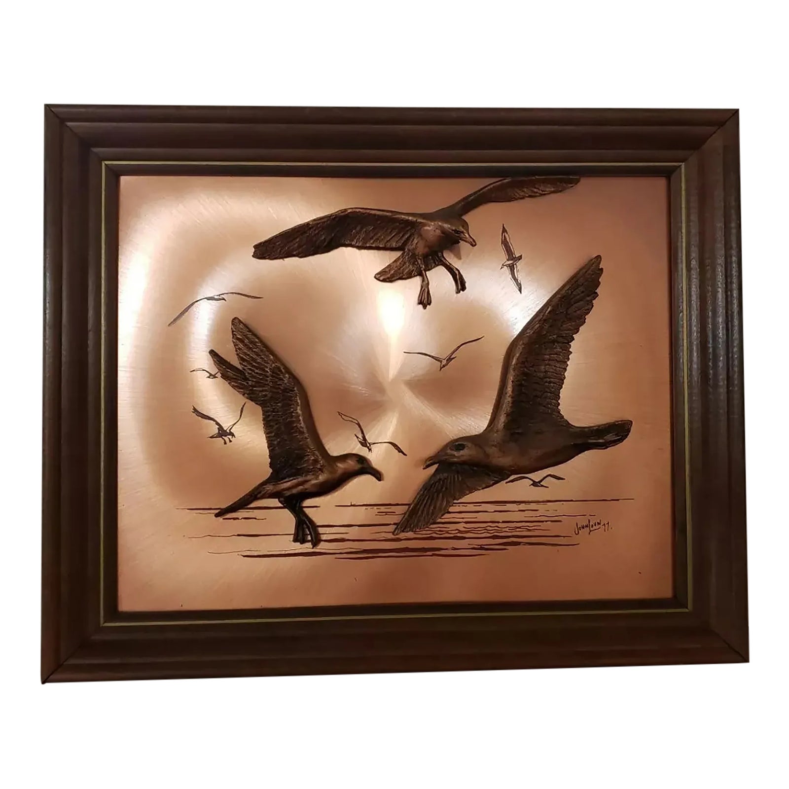 1977 John Louw 3d Copper Seagulls Art Framed | Chairish