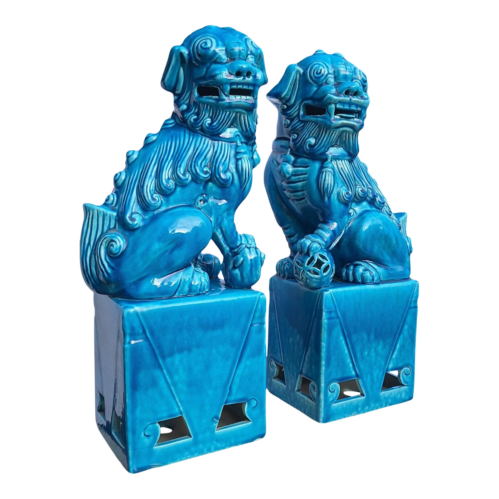 Vintage Large Scale Turquoise Blue Foo Dogs - a Pair | Chairish