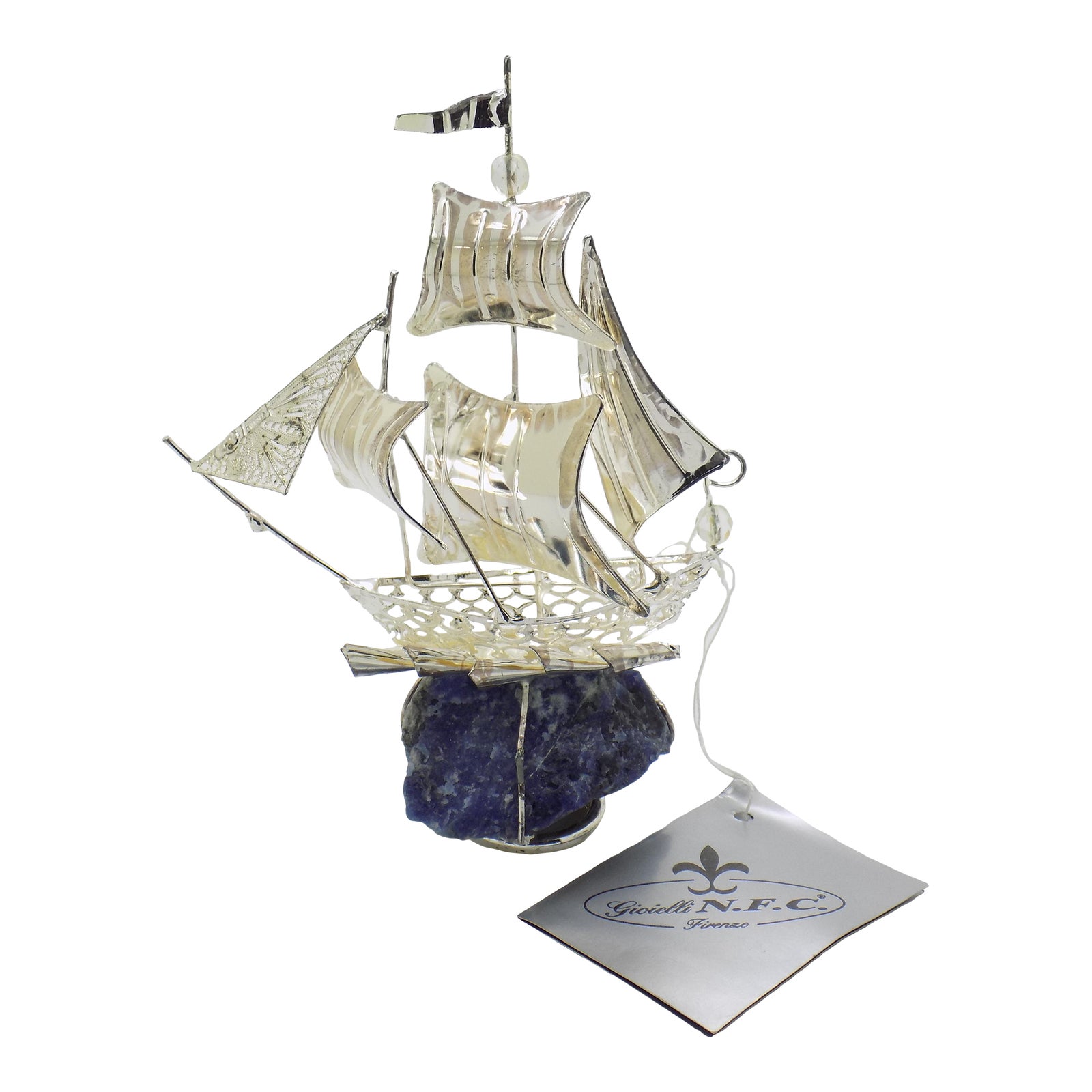 Vintage Italian Handmade Genuine Silver and Stone Sailing Ship ...