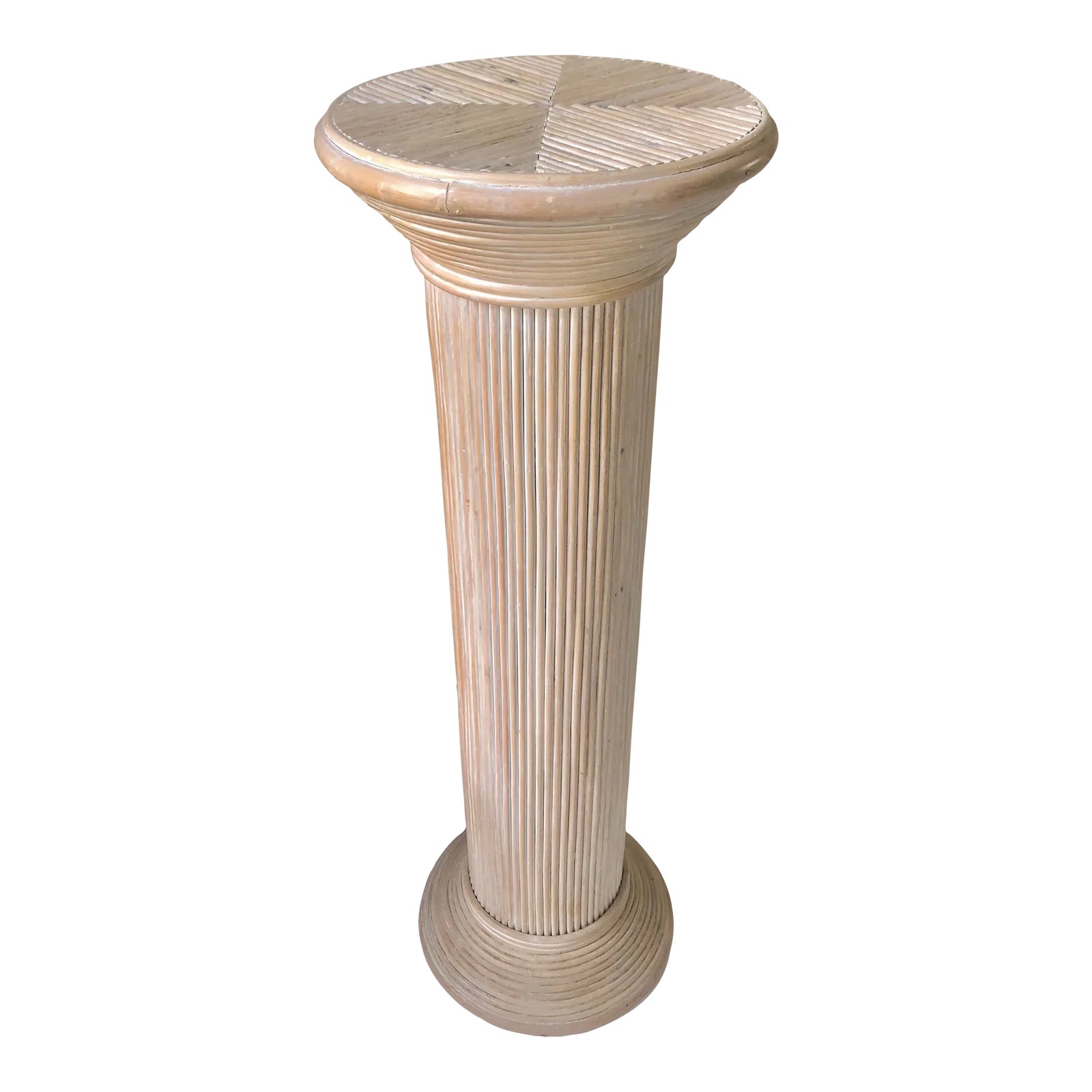 Vintage Coastal Pencil Reed Pedestal Display Stand | Chairish