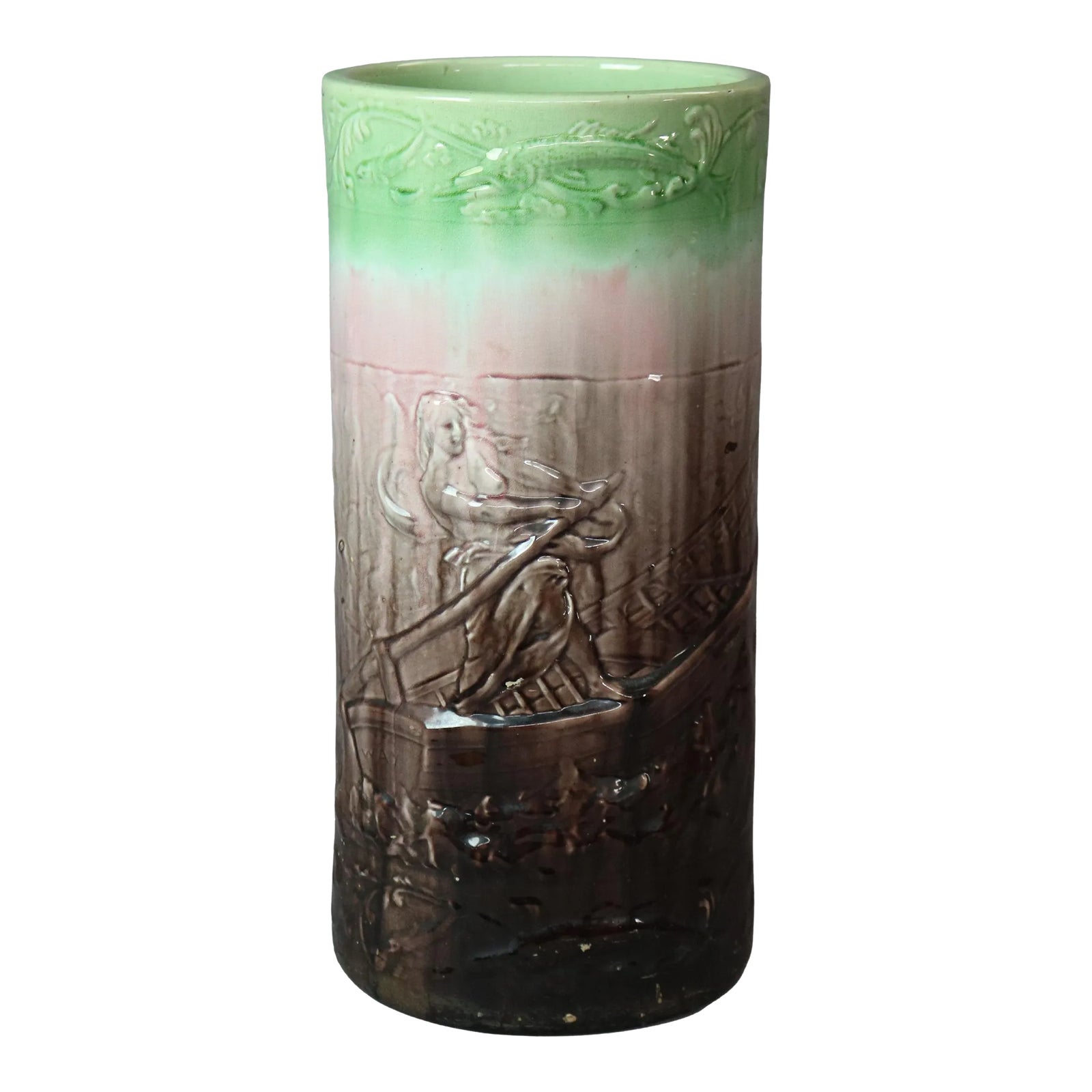 Antique Majolica Pottery Umbrella Stand, 1900 | Chairish