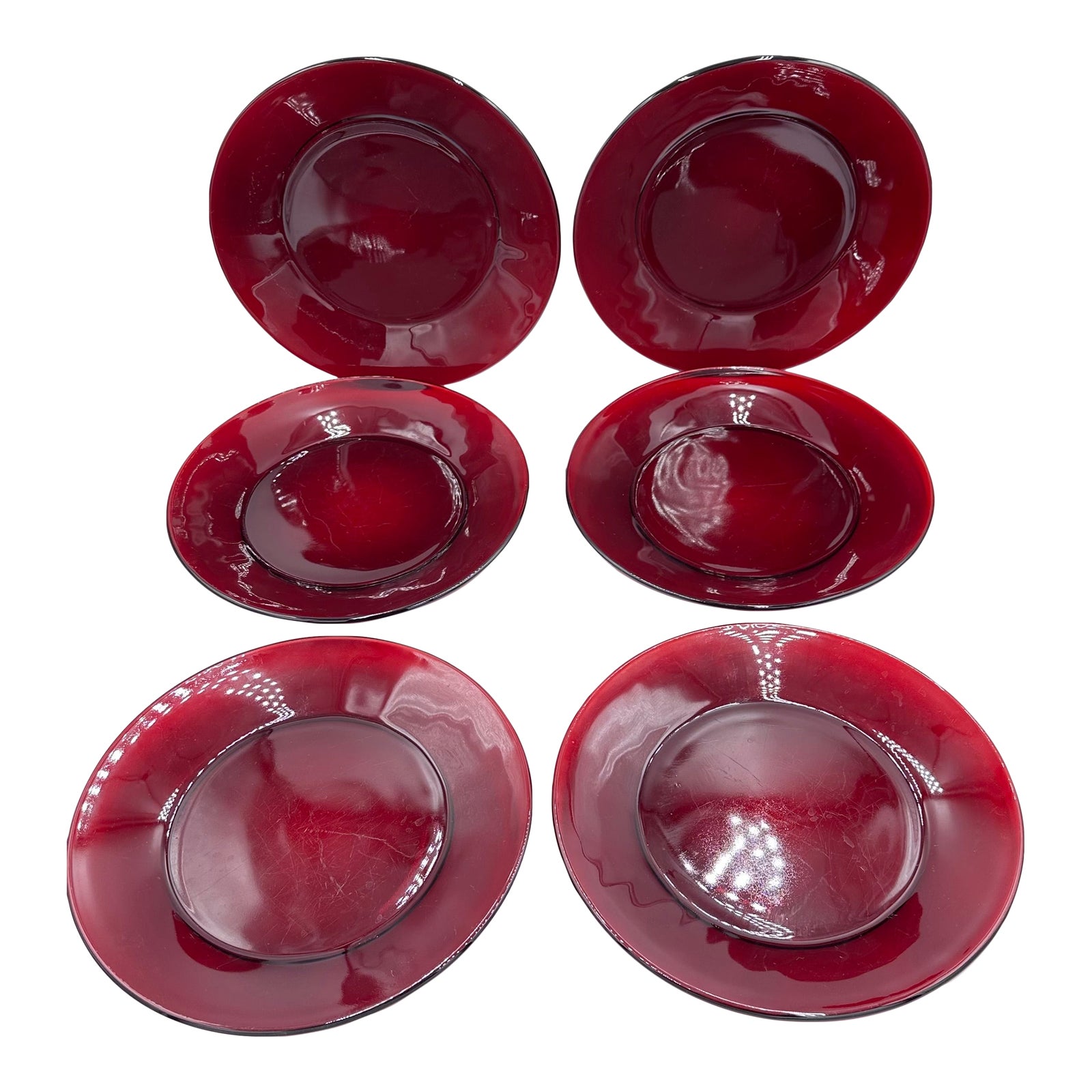 1930's Royal Ruby by Anchor Hocking Dinner 9" Plates 6pc Set | Chairish