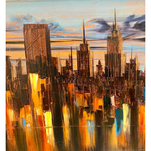 1969 T. Tomiya Vintage Original Surreal Cityscape Painting | Chairish