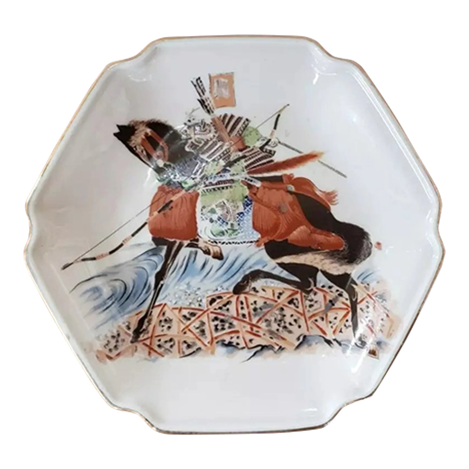 Circa 1970 Japanese Toyo Porcelain Samurai Motif Plate #1 | Chairish