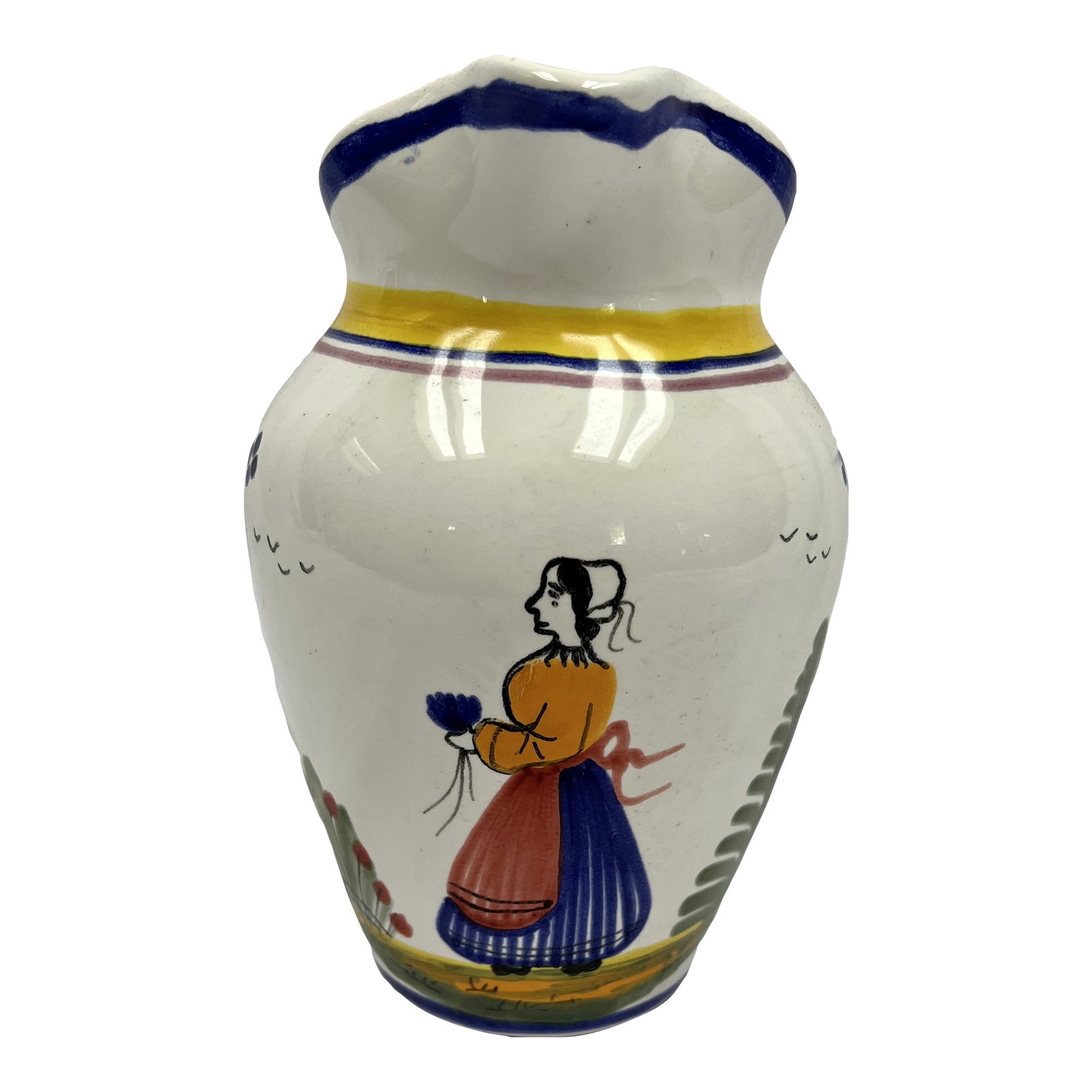 Antique French Quimper Hand Painted Pitcher | Chairish