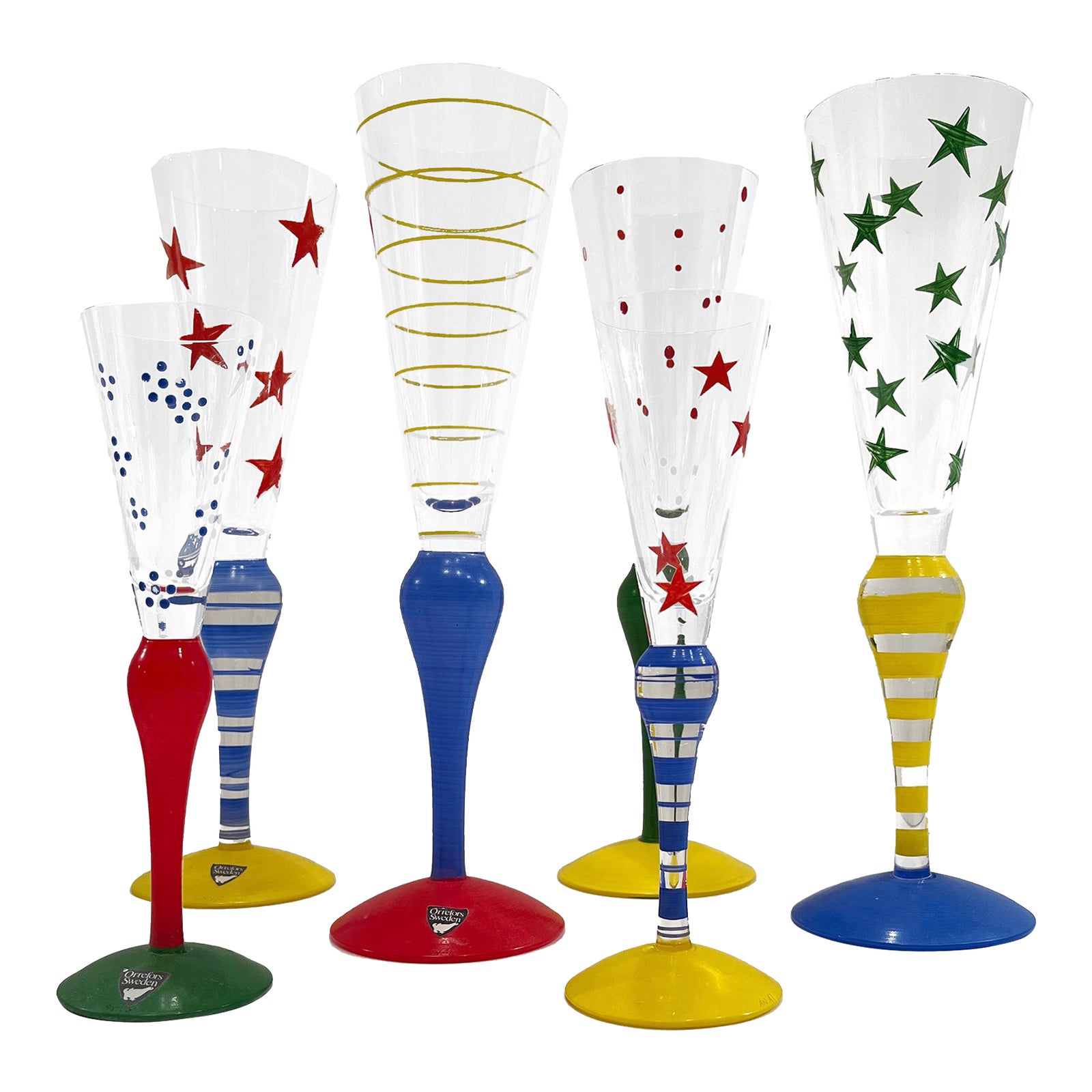 1990s Orrefors Clown Champagne and Cordial Flutes Signed by Anne ...