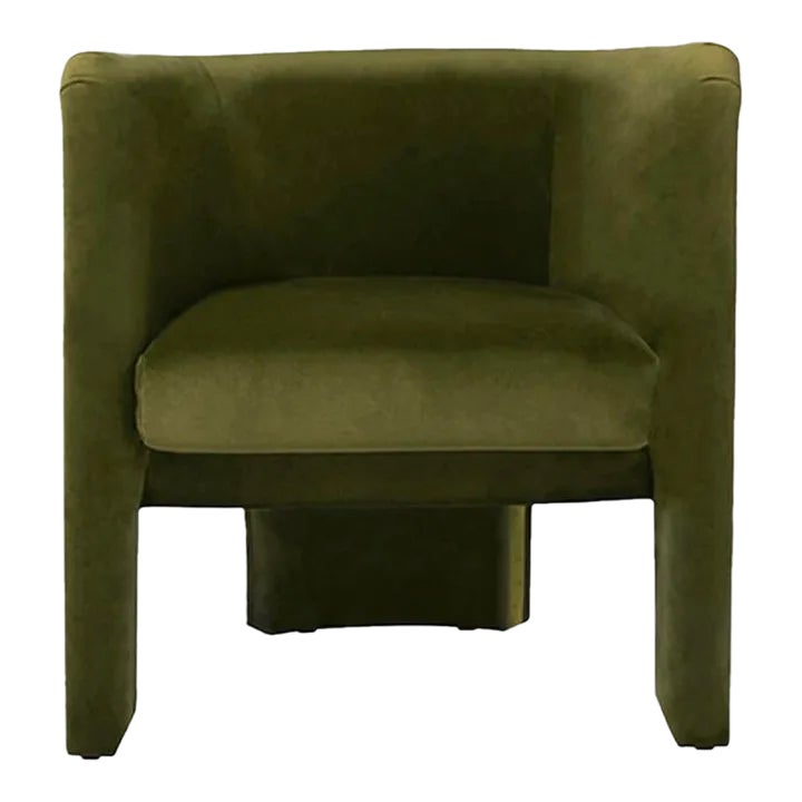 Matthew Izzo Home Lansky Olive Velvet Barrel Chair | Chairish