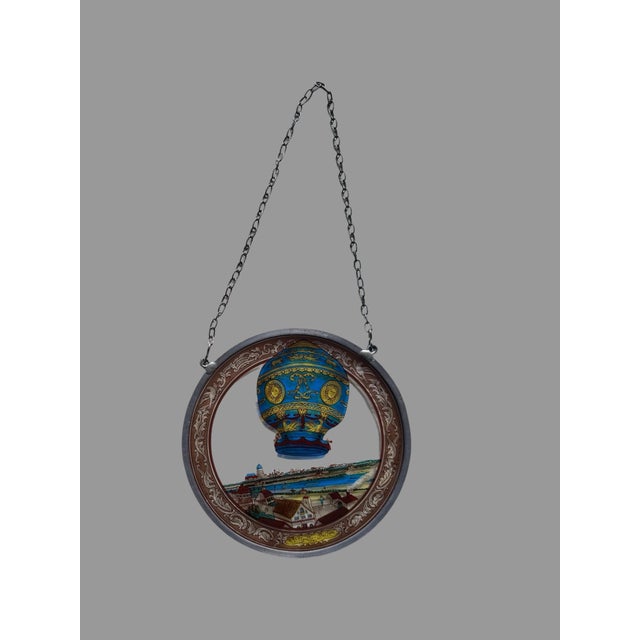 Vintage Stained Glass Scenic Suncatcher Window Historic Montgolfier ...