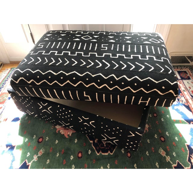 Mitchell Gold Storage Ottoman Covered in Tribal Mud Cloth | Chairish