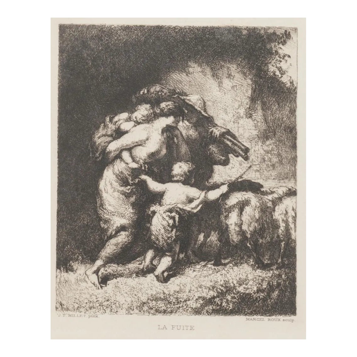 La Fuite Original Etching by Marcel Roux after J.F. Millet, 19th ...