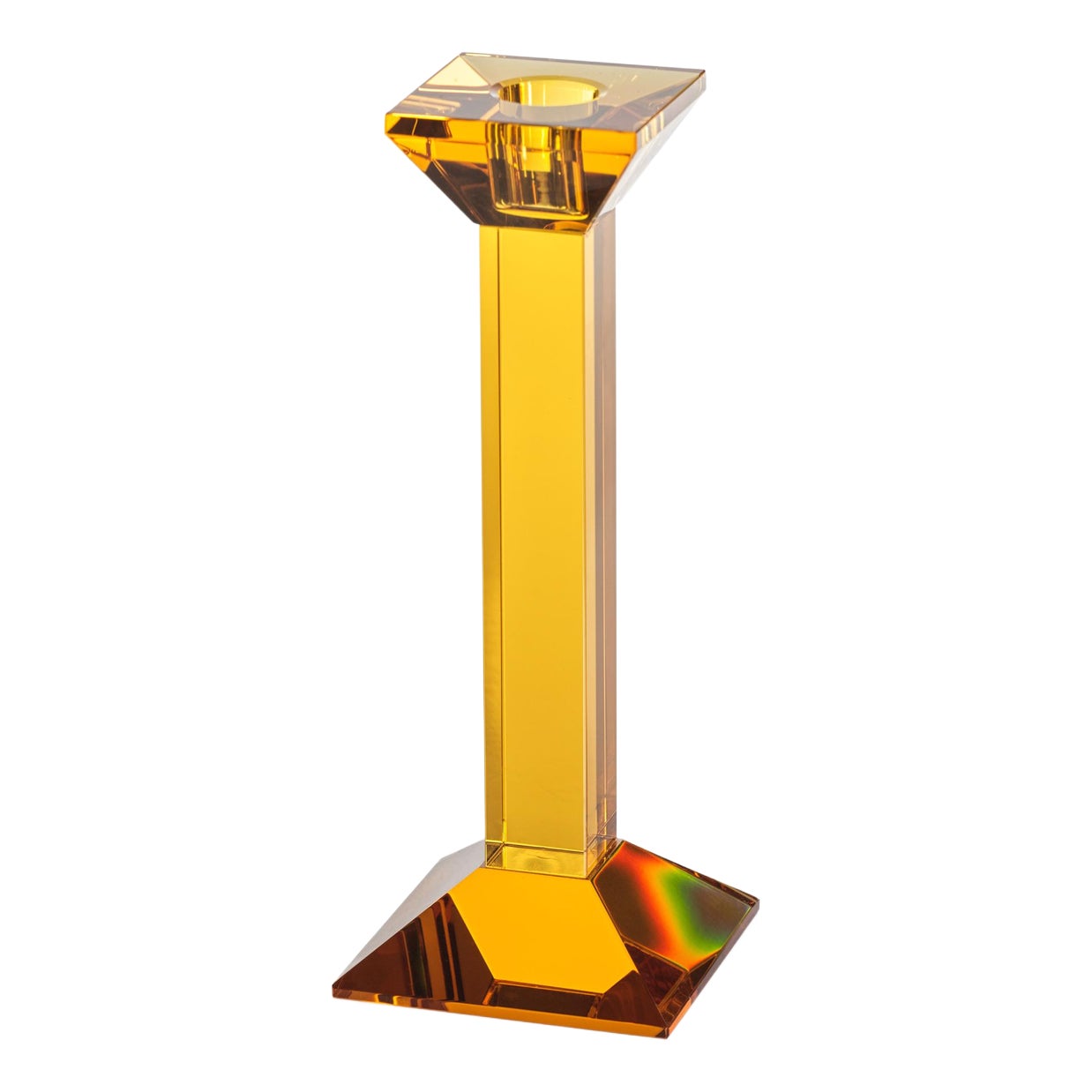 Carmac Colored Crystal Glass Taper Candle Holder, Amber | Chairish