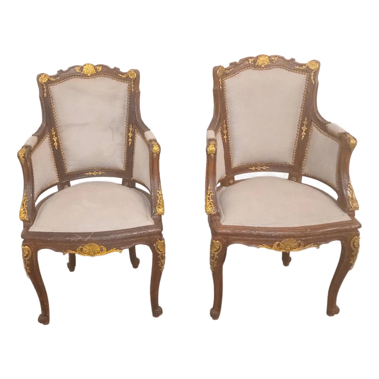 Pair of Louis XVI Matching French Parlor Chairs With Bronze Ormolu ...