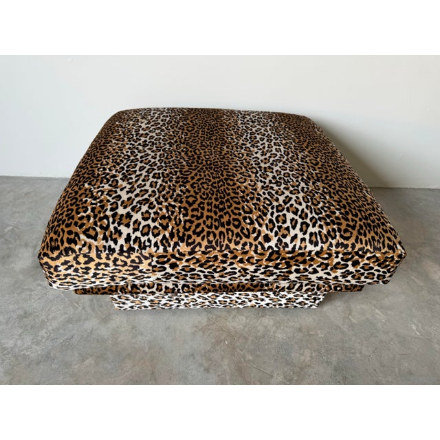 Vintage Leopard Print Ottoman on Castors | Chairish