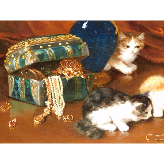 Late 19th Century Louis E Lambert Still Life with Cats Painting | Chairish